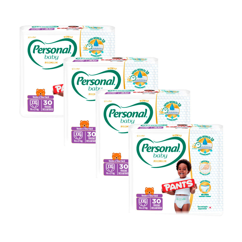 Kit 4 Fralda Personal Baby Premium Pants Tamanho XXG com 30 Unidades ...