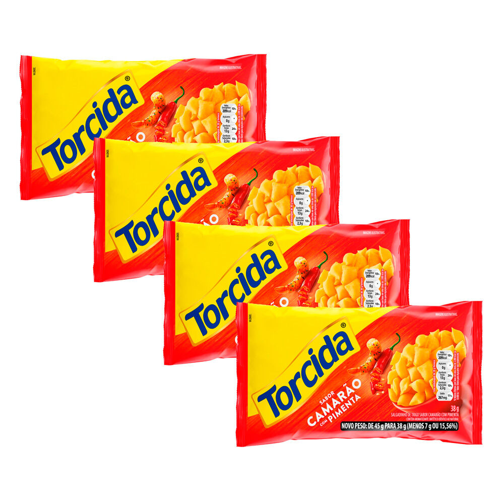Kit 4 Salgadinho Torcida Sabor Camarão com Pimenta 38g - Drogaria Araujo