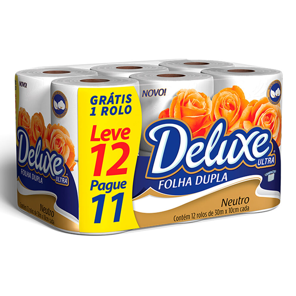Papel Higiênico Deluxe Ultra Compacto Neutro Folha Dupla Leve 12 Pague